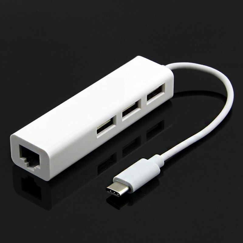 Adaptor Hub USB-C to Ethernet RJ45, 3 x USB, lungime 13cm, flexibil ...
