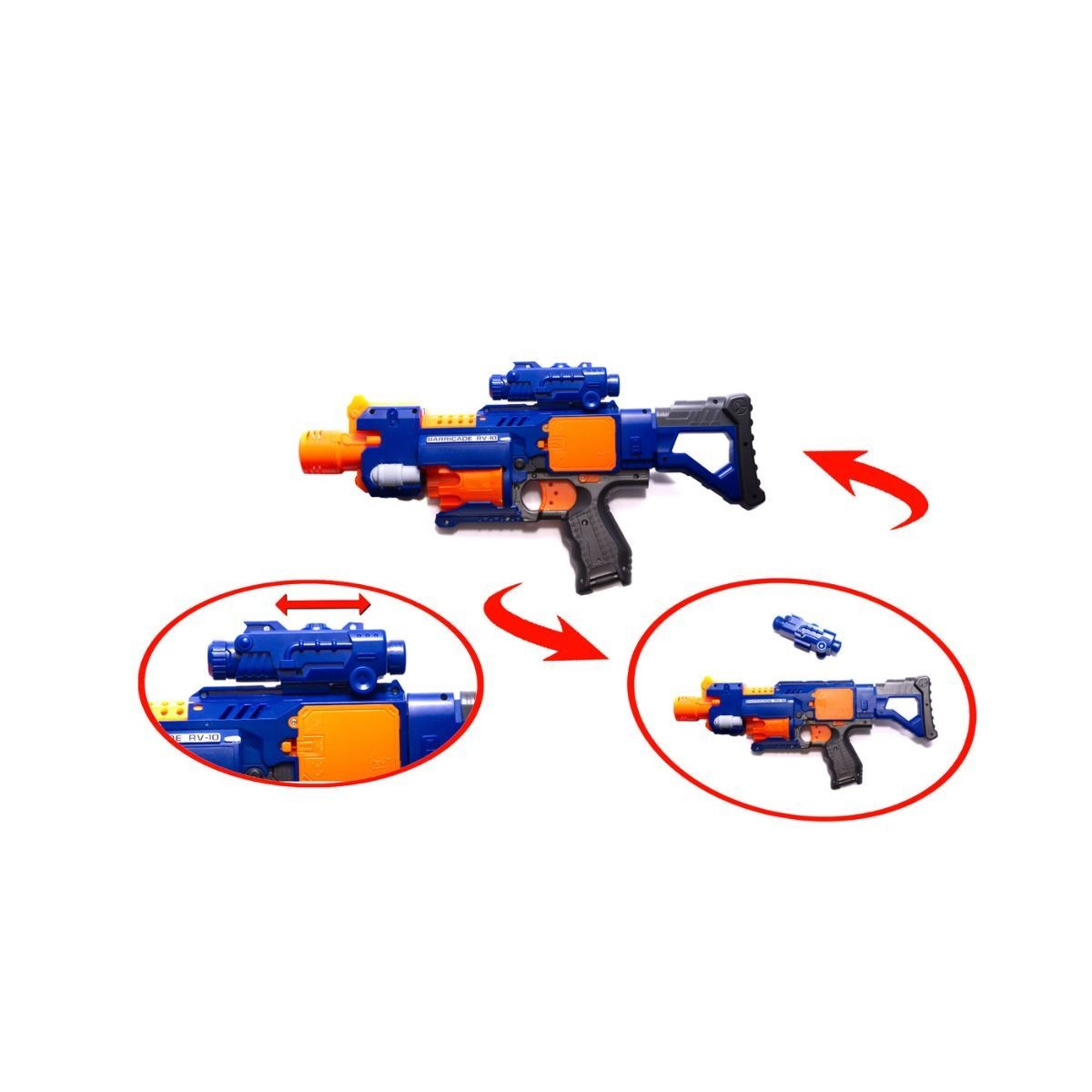 Set pistol de jucarie cilindric cu 20 de gloante albastre, 45 x 22.5 x ...