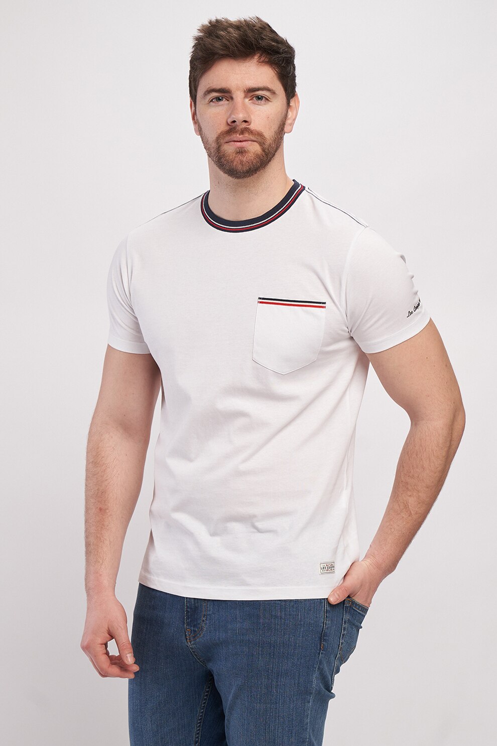 Lee Cooper, Tricou de bumbac cu decolteu la baza gatului si buzunar pe ...
