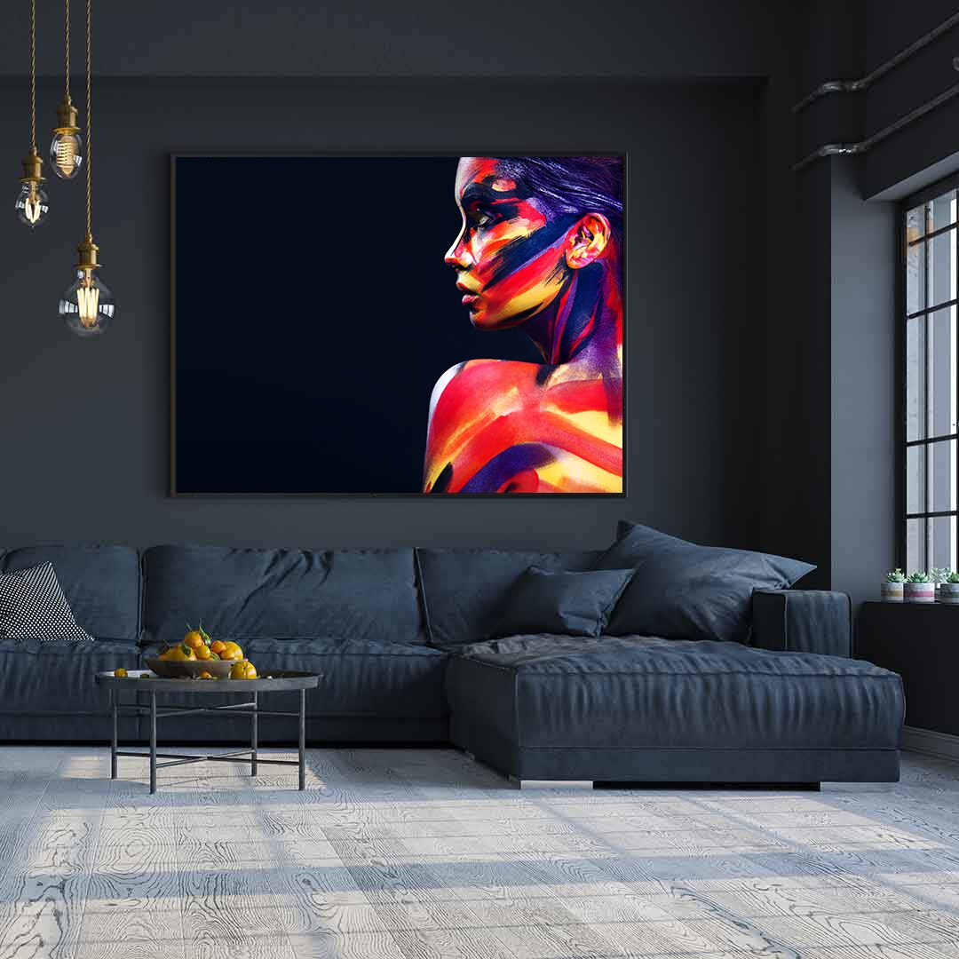 Tablou canvas Portret cu machiaj colorat 9527, panza 360g pe sasiu lemn ...