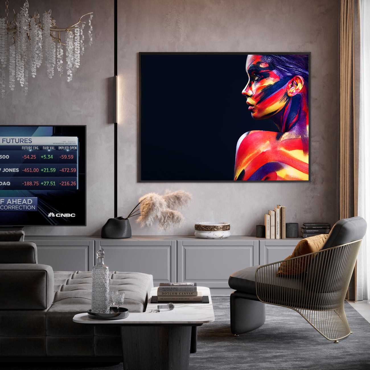 Tablou canvas Portret cu machiaj colorat 9527, panza 360g pe sasiu lemn ...