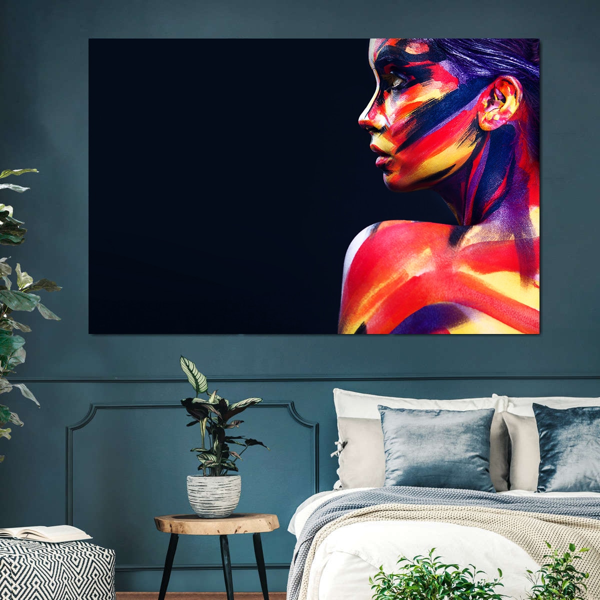 Tablou canvas Portret cu machiaj colorat 9527, panza 360g pe sasiu lemn ...