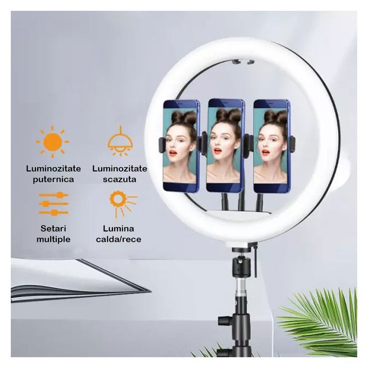 Lampa Circulara SIKS, Ring Light LED Make-UP, 45cm, 18inch, Telecomanda ...