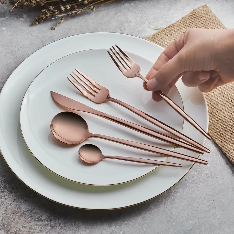 Set 30 tacamuri pentru 6 persoane Orion Matte, Karaca, inox, Rosegold ...