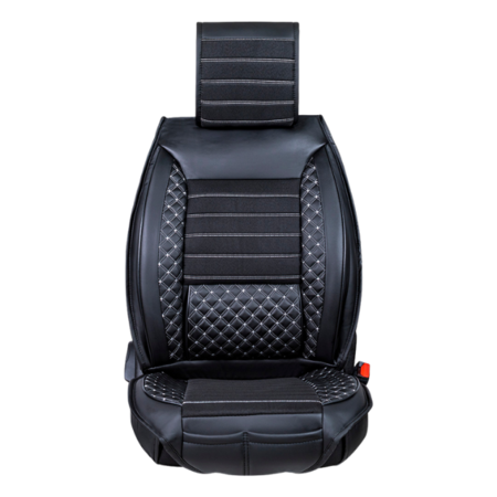 Set Huse Auto Negru Alb Lux, Textil + Piele Eco, dedicate pentru ...