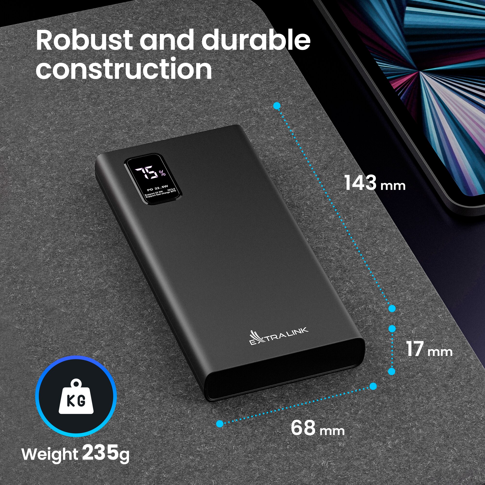 Acumulator portabil extern, Extralink EPB-067B, 10000mAh, 22.5W ...