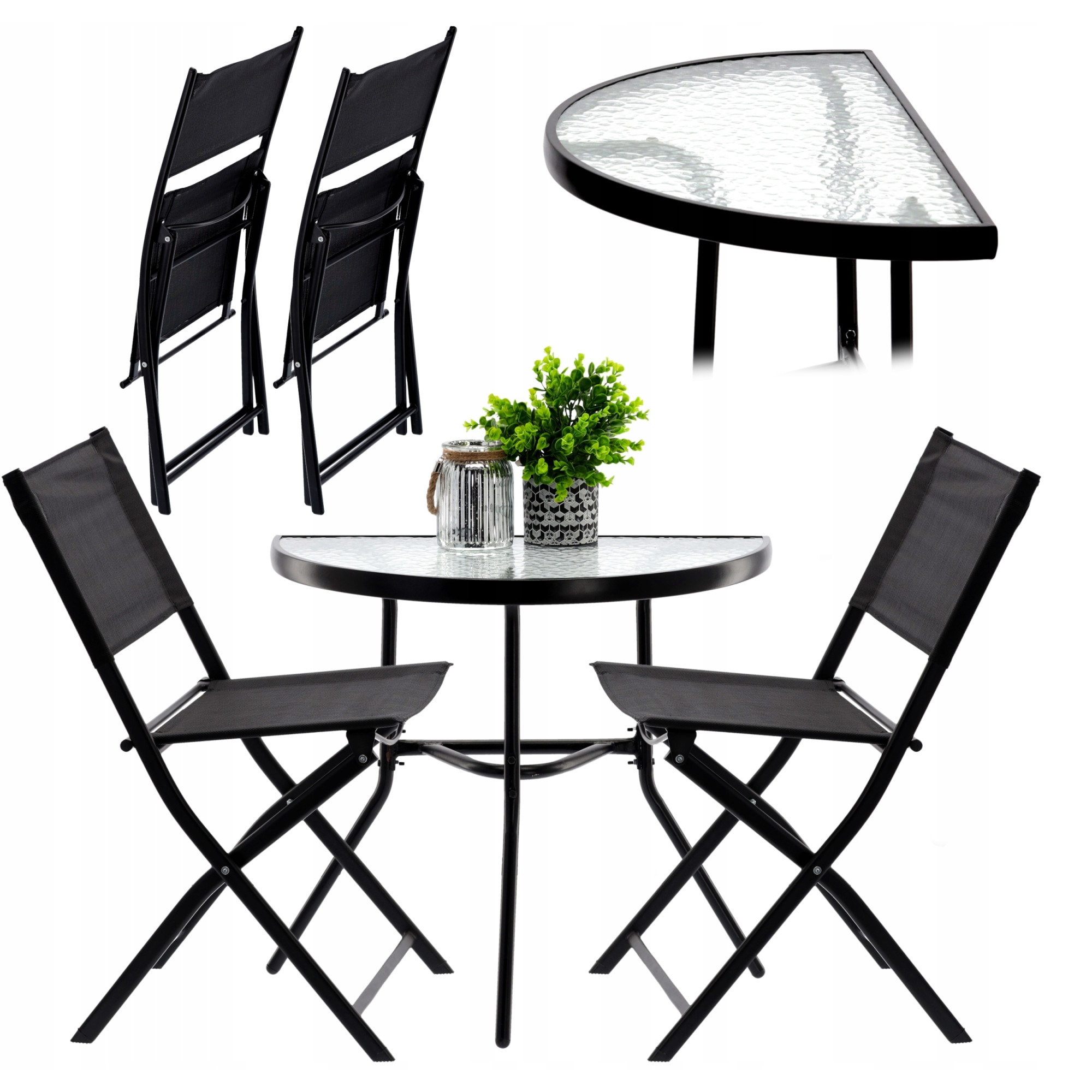 Set mobilier gradina sau balcon, masa semirotund sticla cu 2 scaune ...
