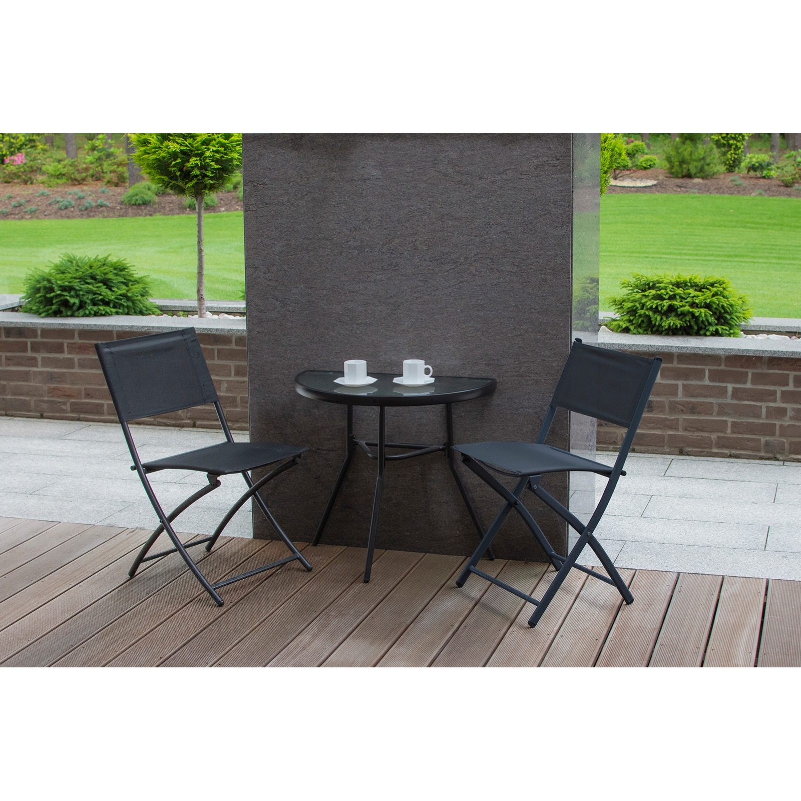 Set mobilier gradina sau balcon, masa semirotund sticla cu 2 scaune ...