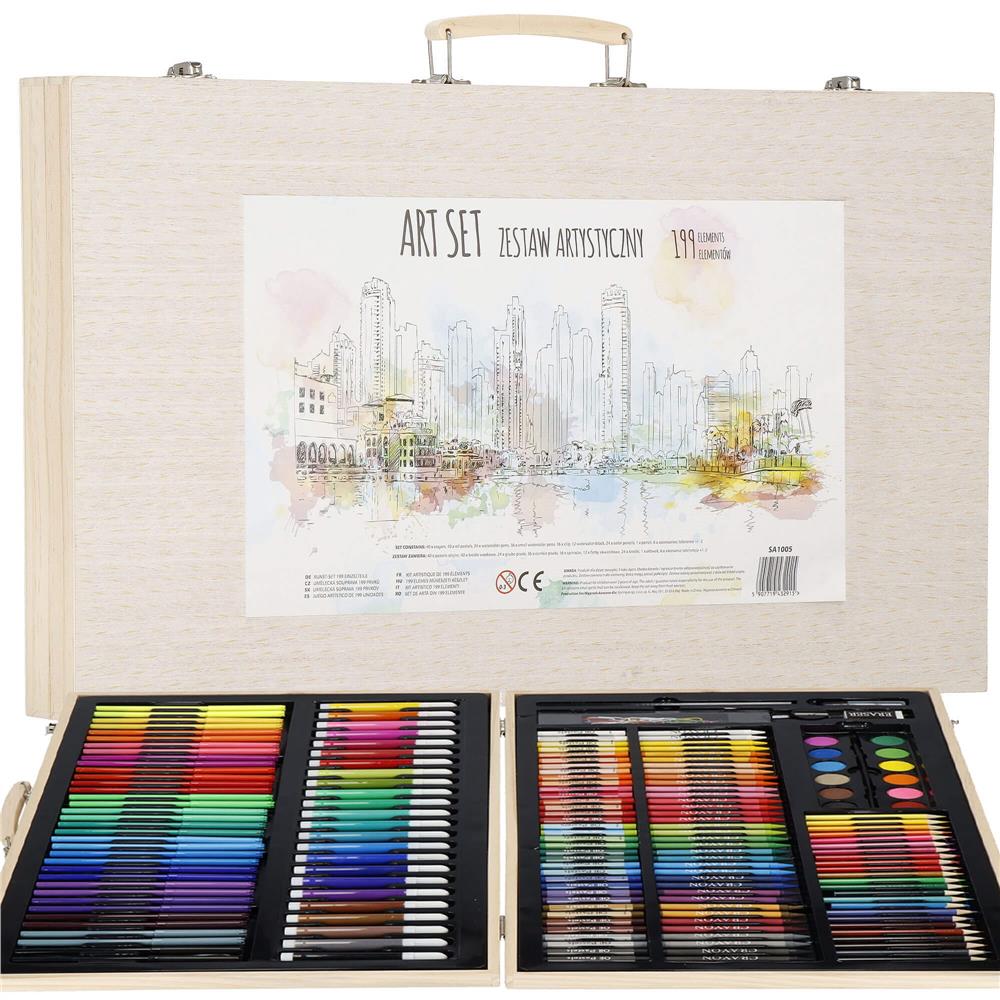 Set de pictura si desen pentru copii, 150 de piese, trusa lemn - eMAG.ro