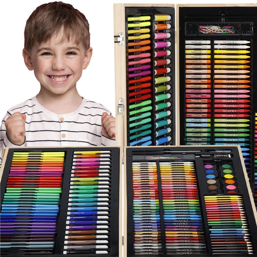 Set de pictura si desen pentru copii, 150 de piese, trusa lemn - eMAG.ro