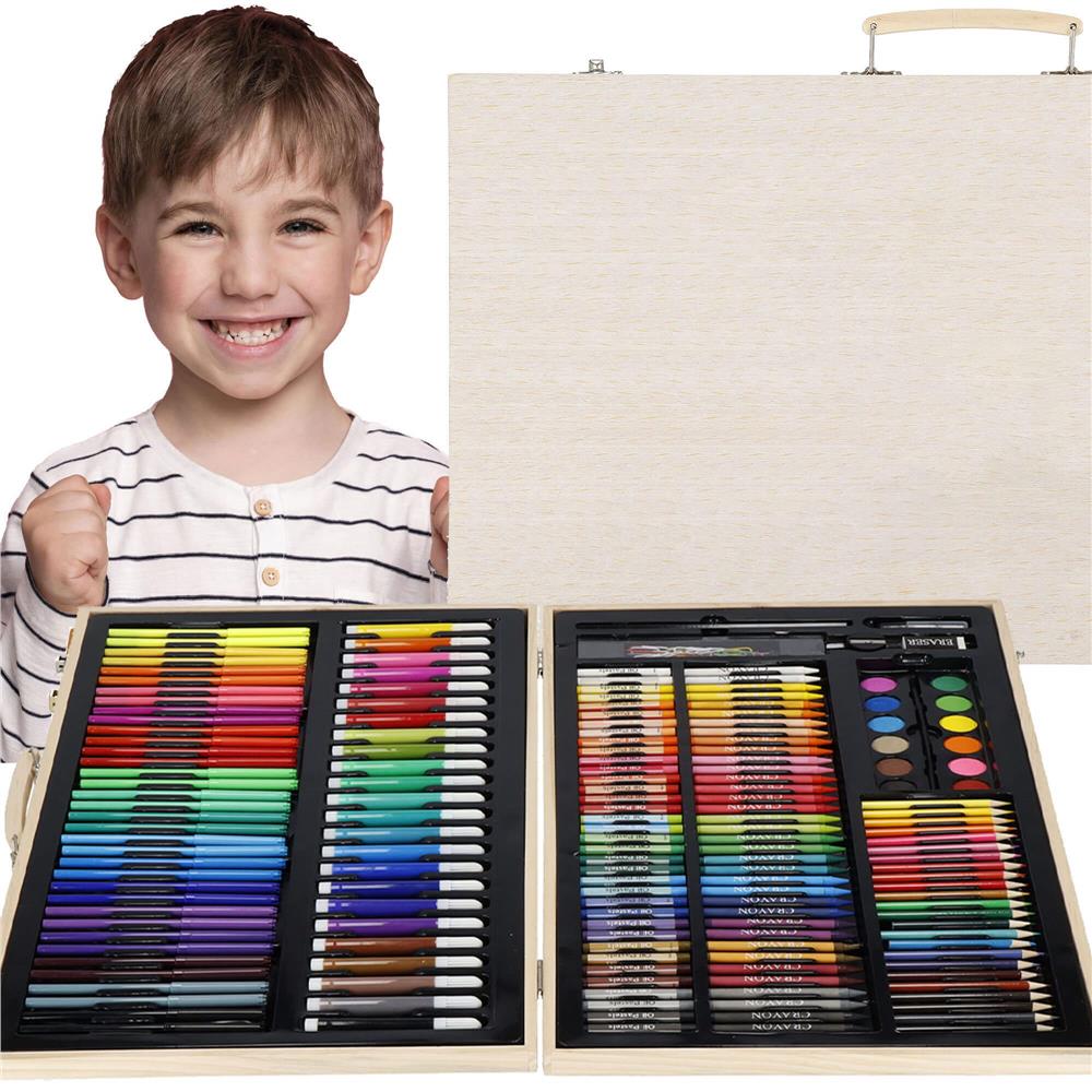 Set de pictura si desen pentru copii, 150 de piese, trusa lemn - eMAG.ro