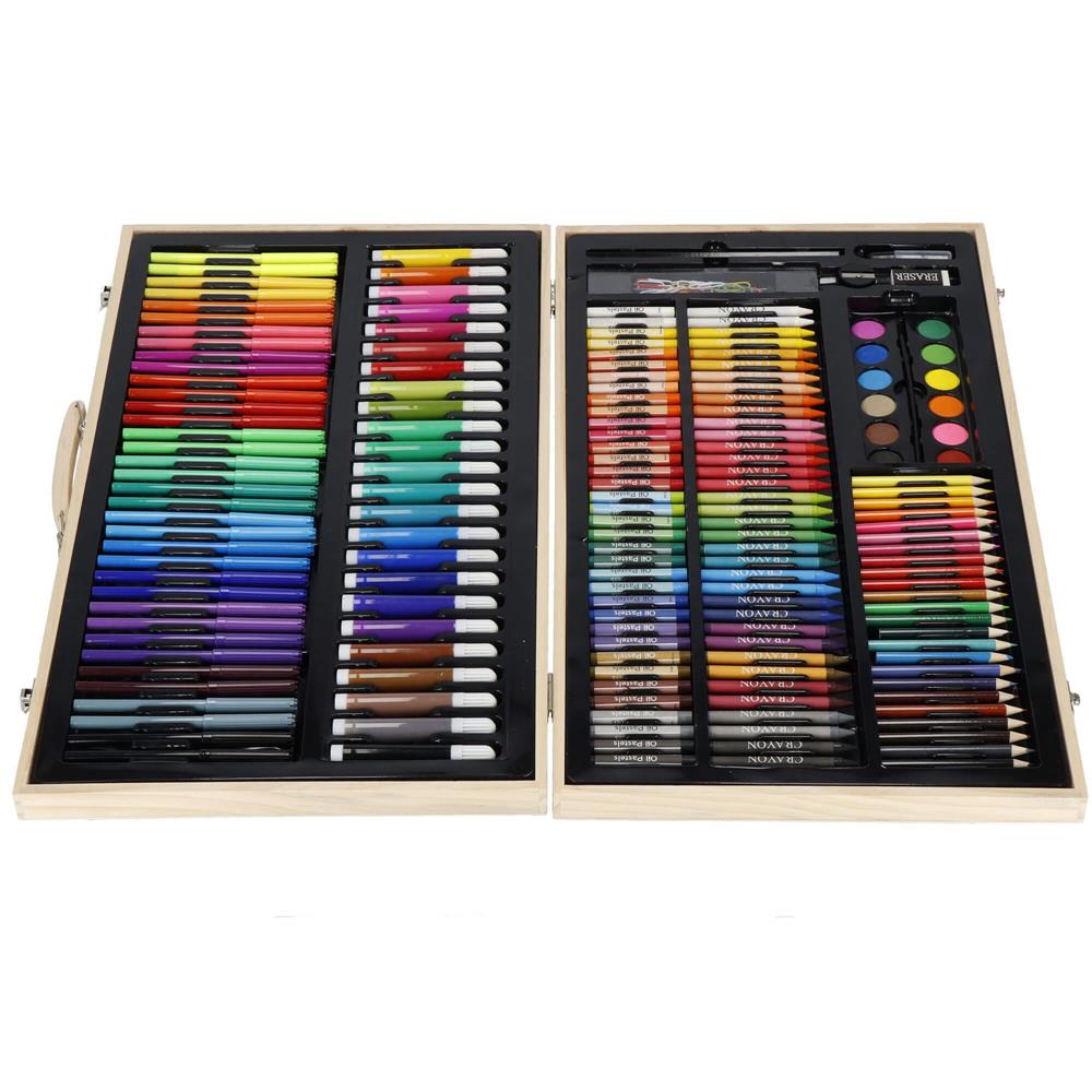 Set de pictura si desen pentru copii, 150 de piese, trusa lemn - eMAG.ro