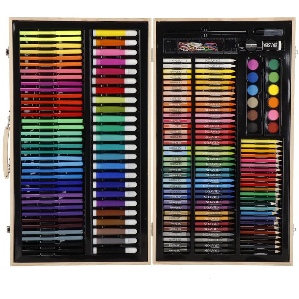 Set de pictura si desen pentru copii, 150 de piese, trusa lemn - eMAG.ro