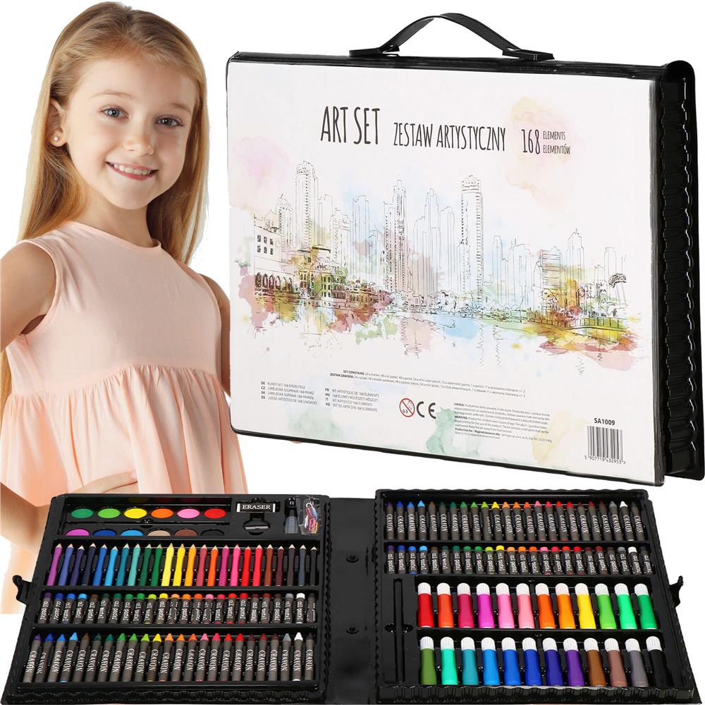 Set de pictura si desen pentru copii, 168 de piese, trusa plastic - eMAG.ro