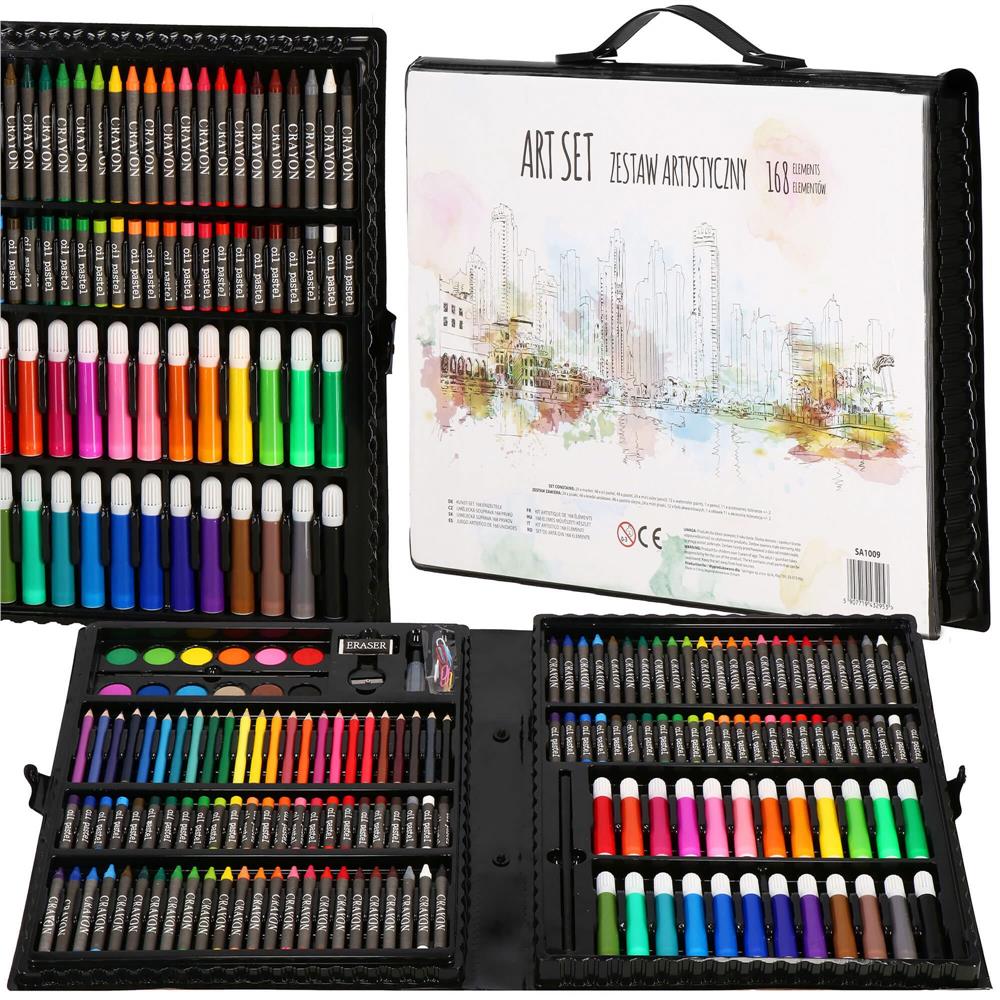 Set de pictura si desen pentru copii, 168 de piese, trusa plastic - eMAG.ro