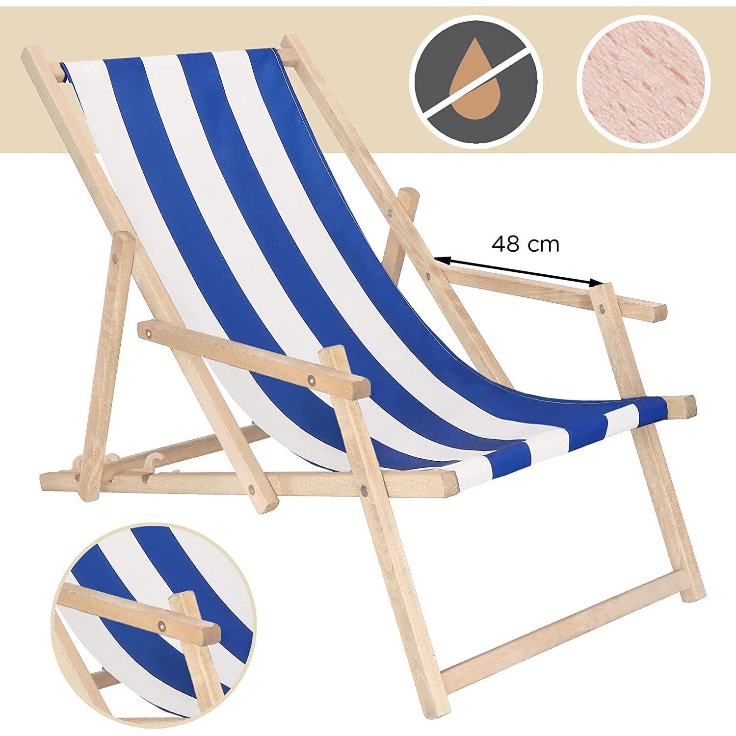 Sezlong cu brate pliabil din lemn de fag SERSIMO, 120kg, alb albastru - eMAG.ro