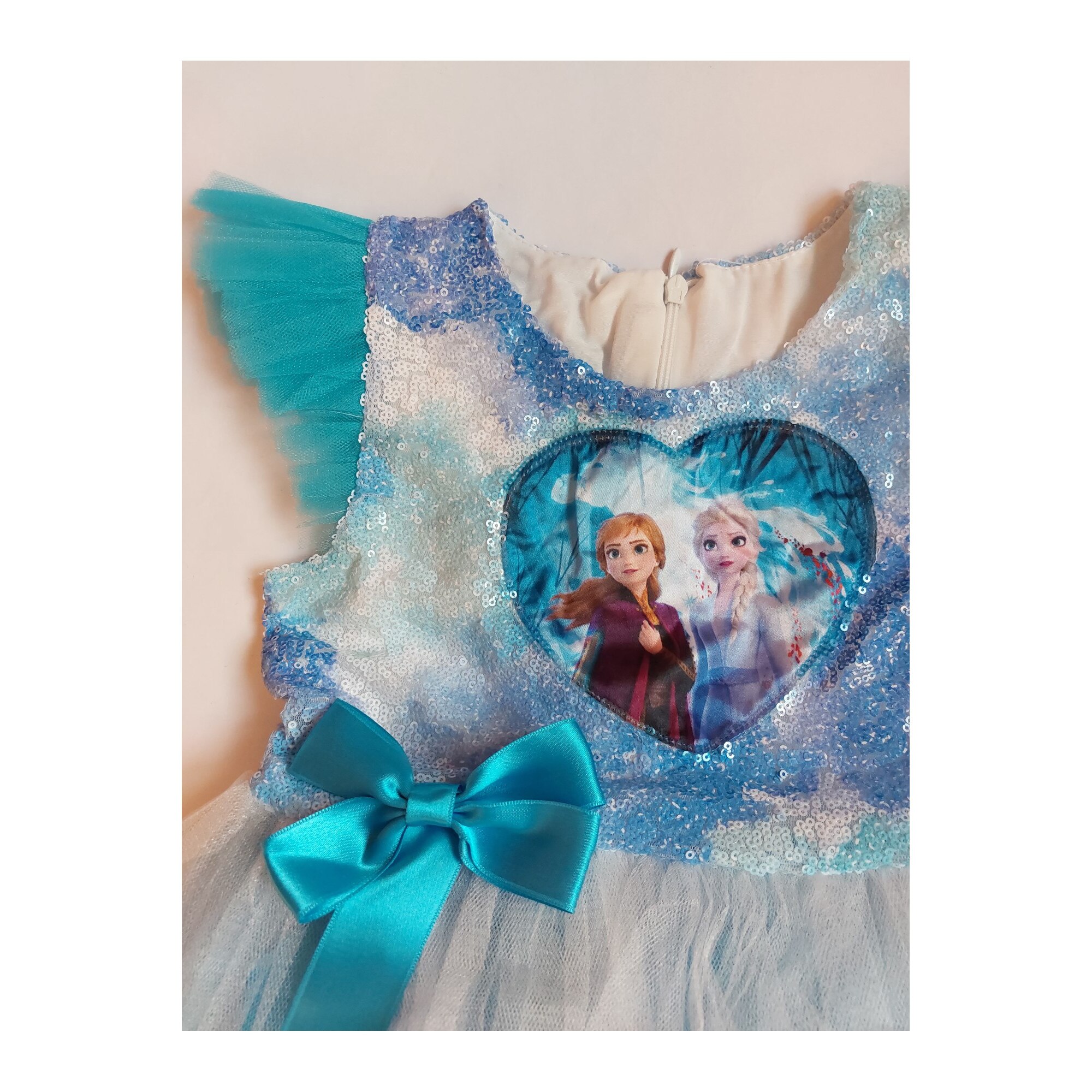 Set Rochie Fetite, Anna si Elsa, Cu Agrafa, Paiete, Tul si Bumbac ...