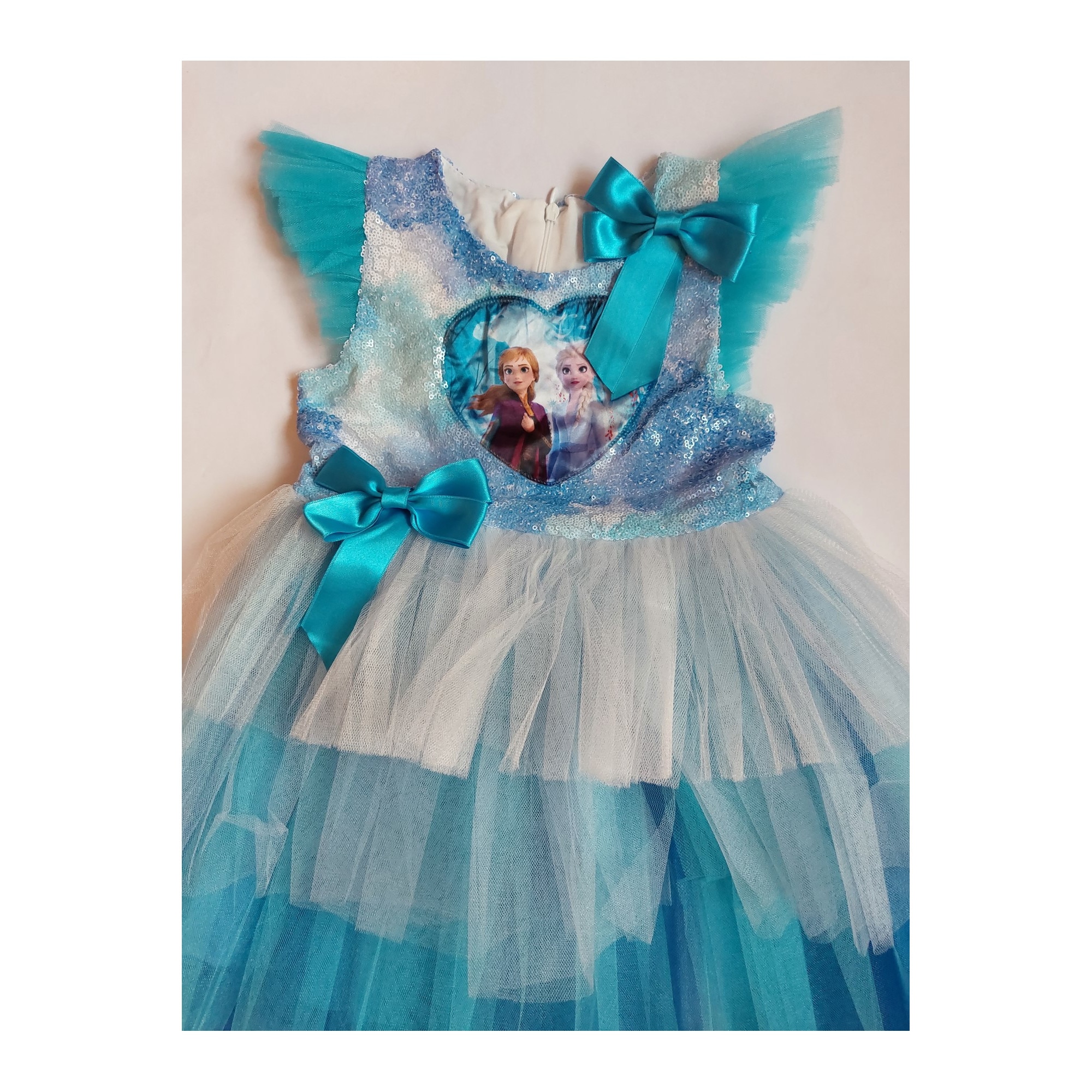 Set Rochie Fetite, Anna si Elsa, Cu Agrafa, Paiete, Tul si Bumbac ...