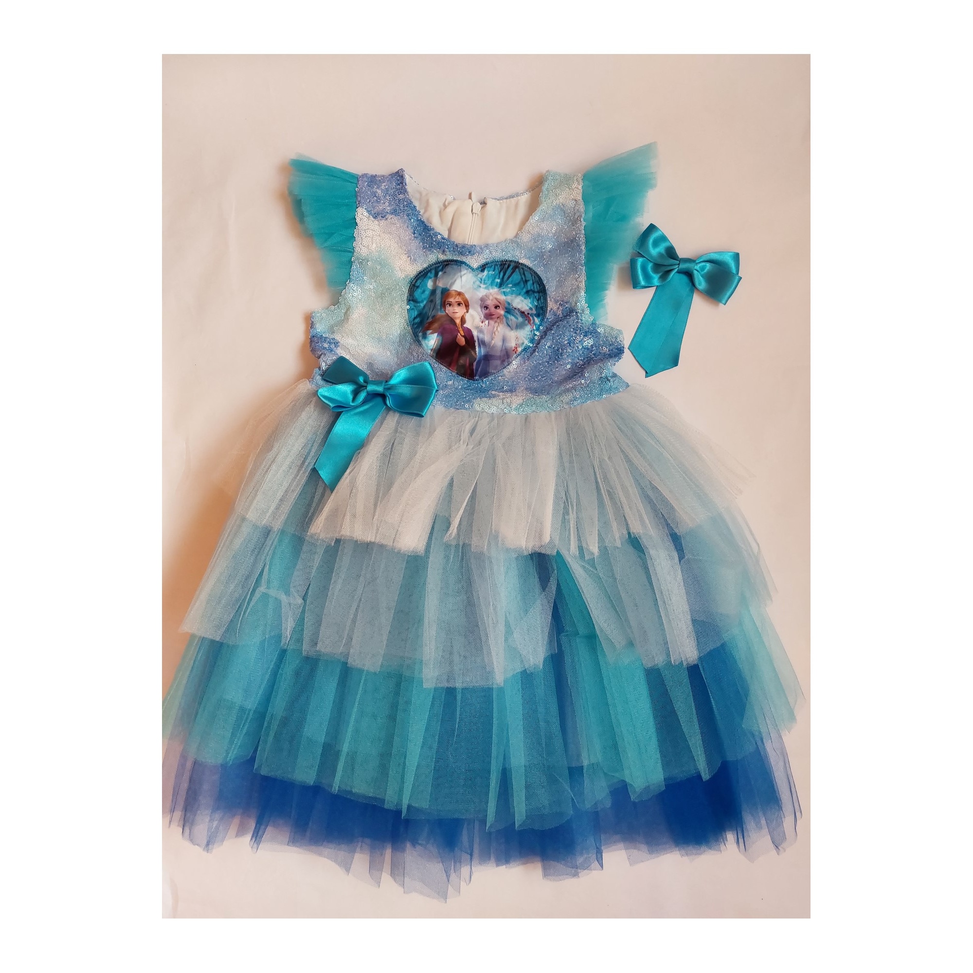 Set Rochie Fetite, Anna si Elsa, Cu Agrafa, Paiete, Tul si Bumbac ...