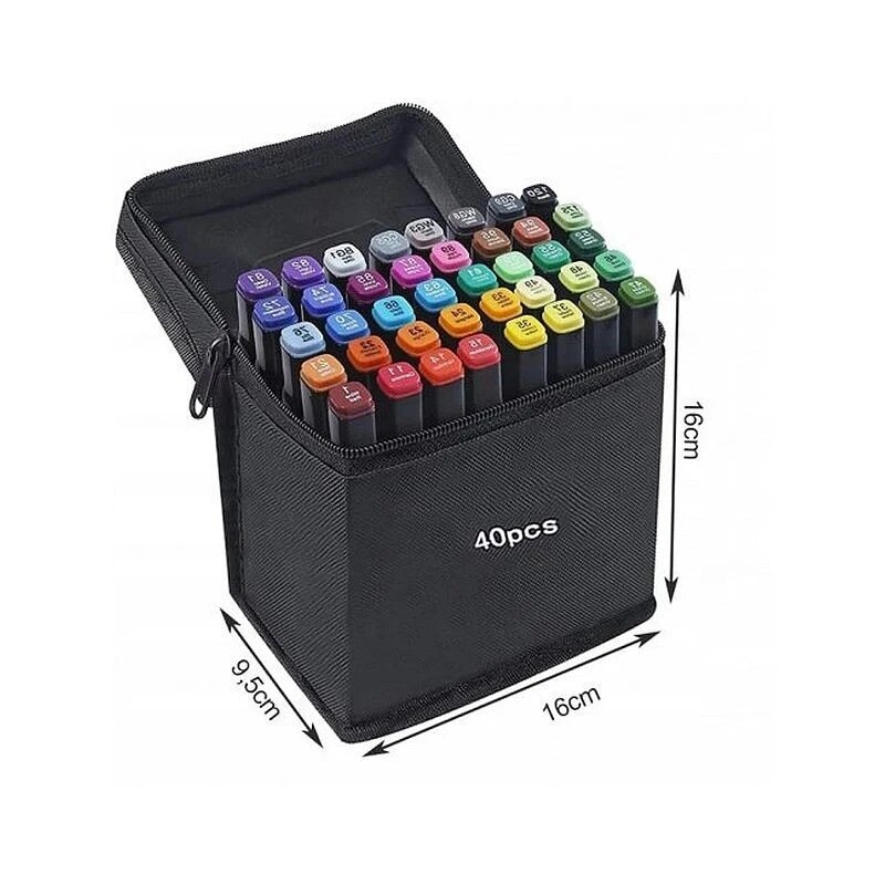 Set 40 markere Malatec, cu 2 capete subtire si gros, cu geanta de ...