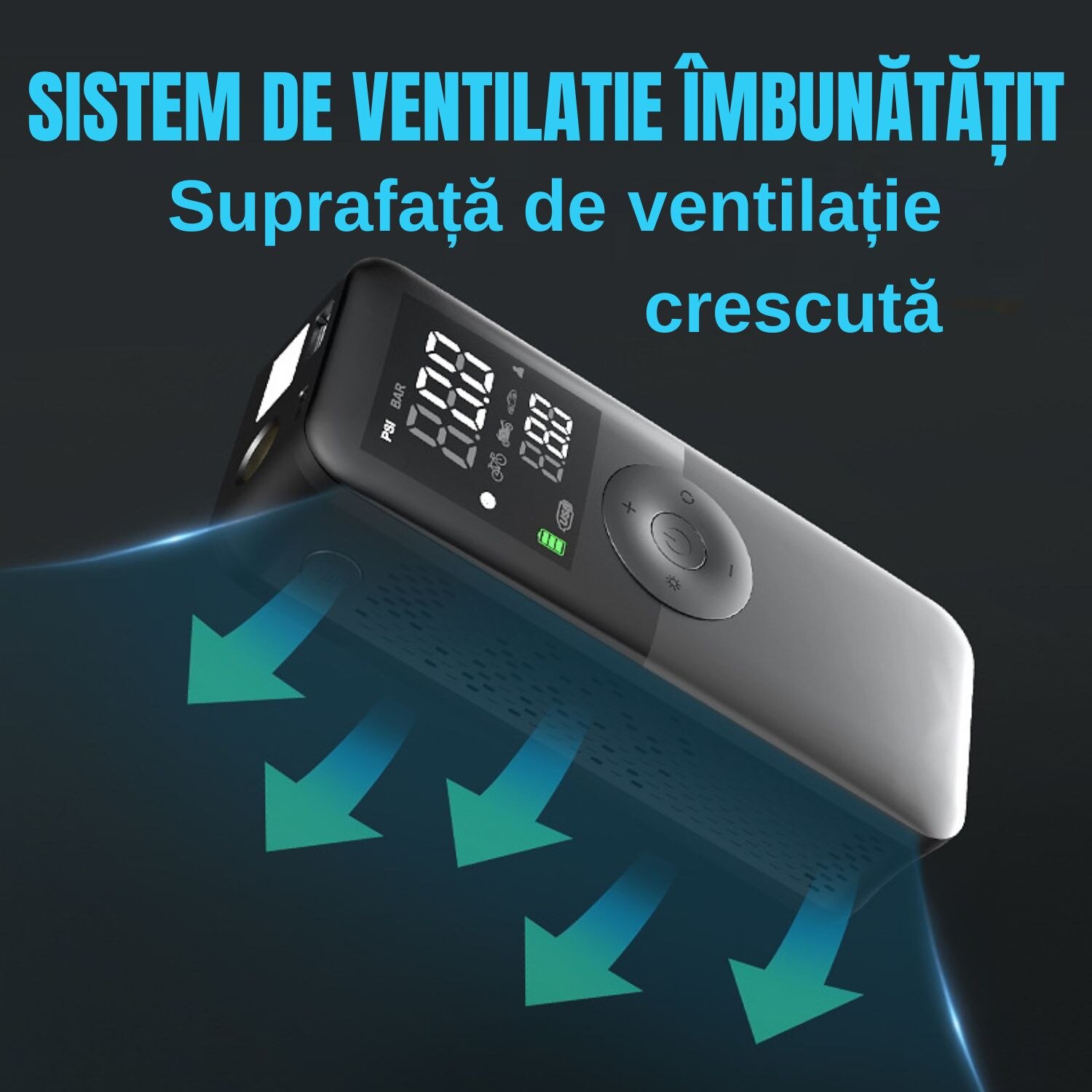 Compresor auto digital portabil, Pompa de umflat roti fara fir, Afisaj ...