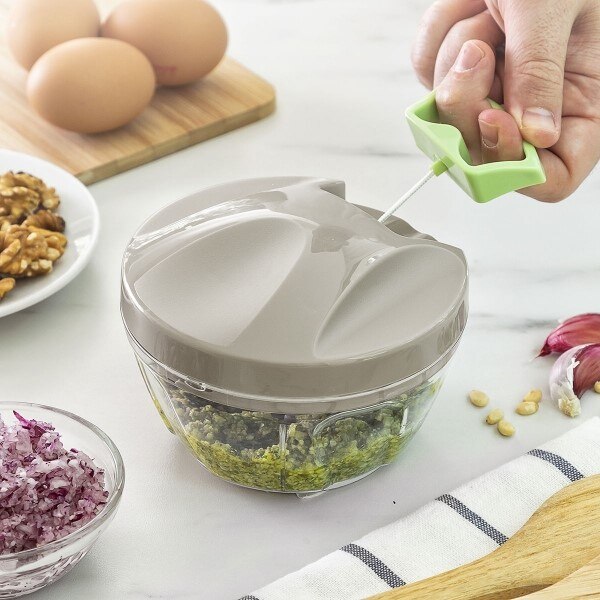Tocator manual pentru legume, Mini-Chopper, cu snur, 3 cutite - eMAG.ro