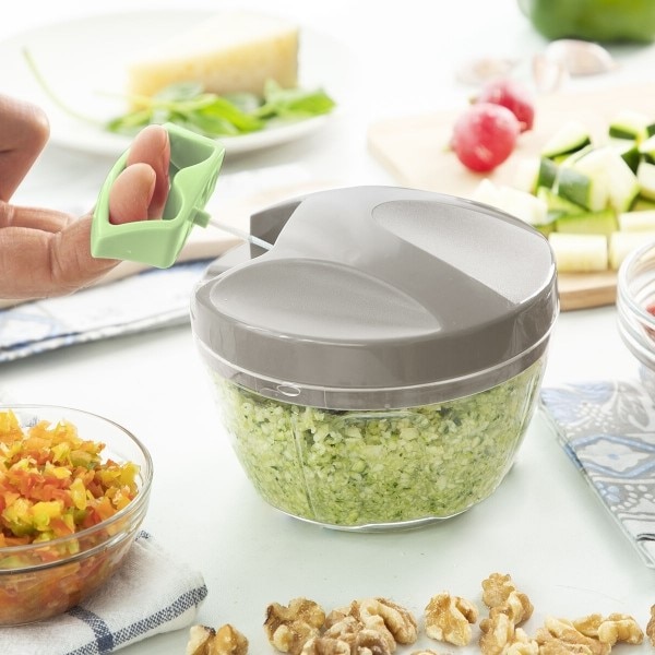 Tocator manual pentru legume, Mini-Chopper, cu snur, 3 cutite - eMAG.ro