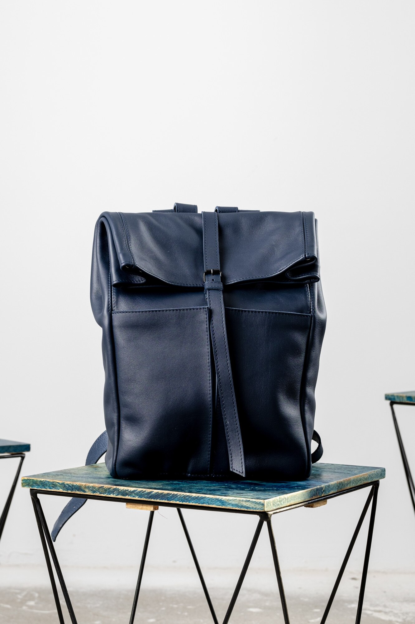 Rucsac rulat barbati, piele naturala, Koja Concept, bleumarin - eMAG.ro