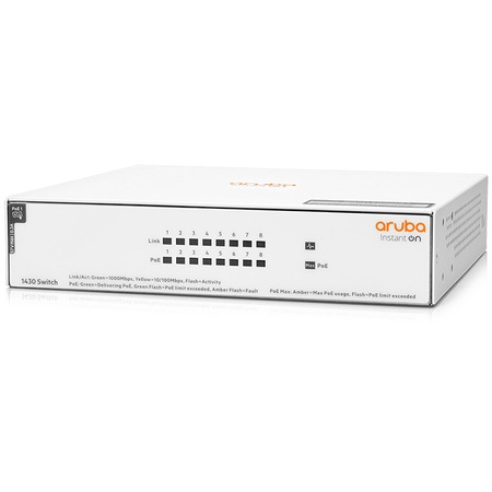 Switch Aruba R8R46A Instant On 1430, 8 porturi Gigabit Class4 PoE 64W ...