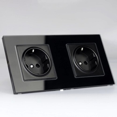 Priza dubla cu rama din Sticla Securizata 16A, Neagra - eMAG.ro