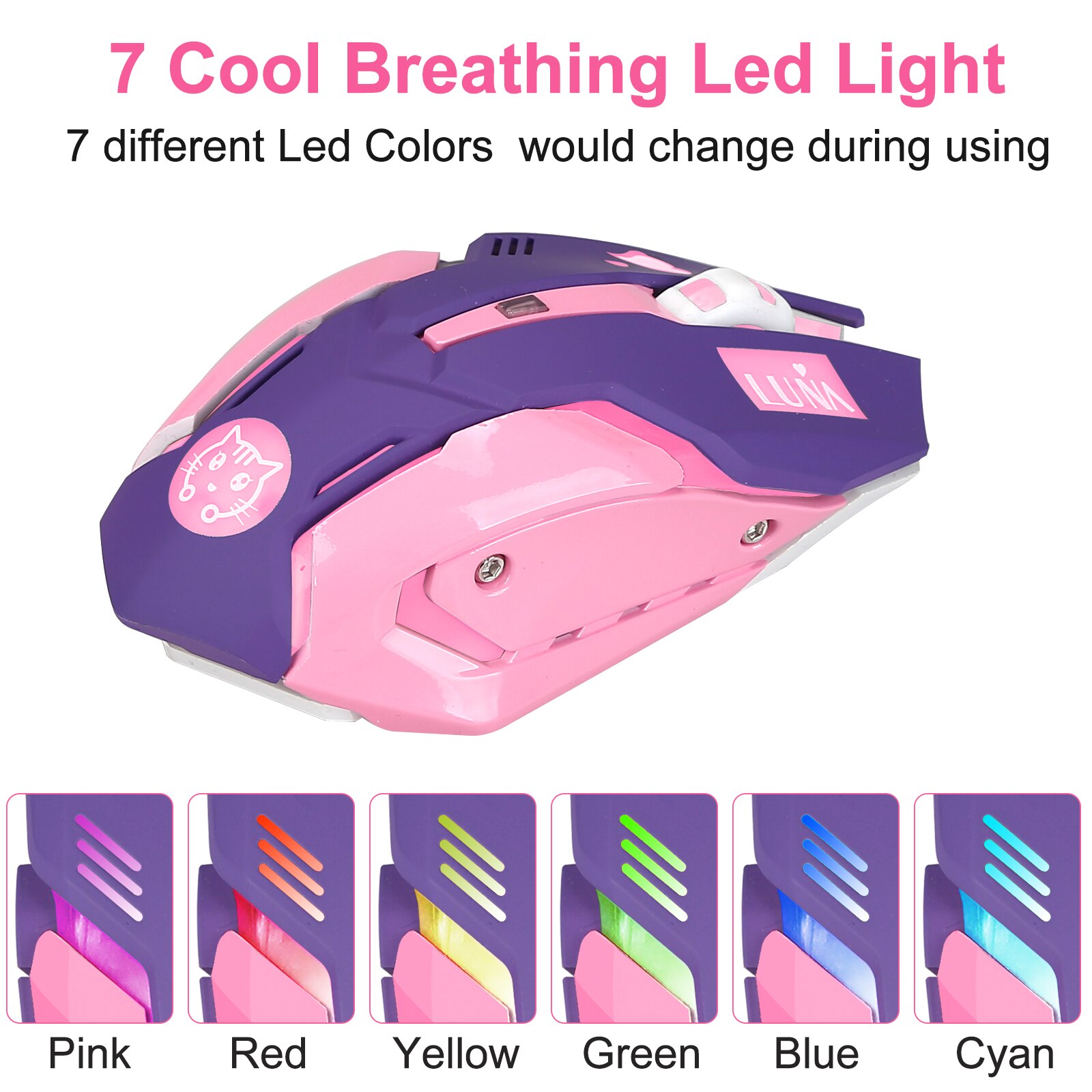 Mouse gaming, Wireless, USB, LED, Roz/Mov - eMAG.ro