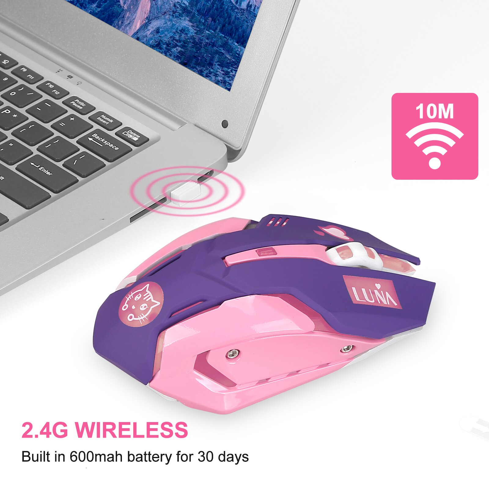 Mouse gaming, Wireless, USB, LED, Roz/Mov - eMAG.ro