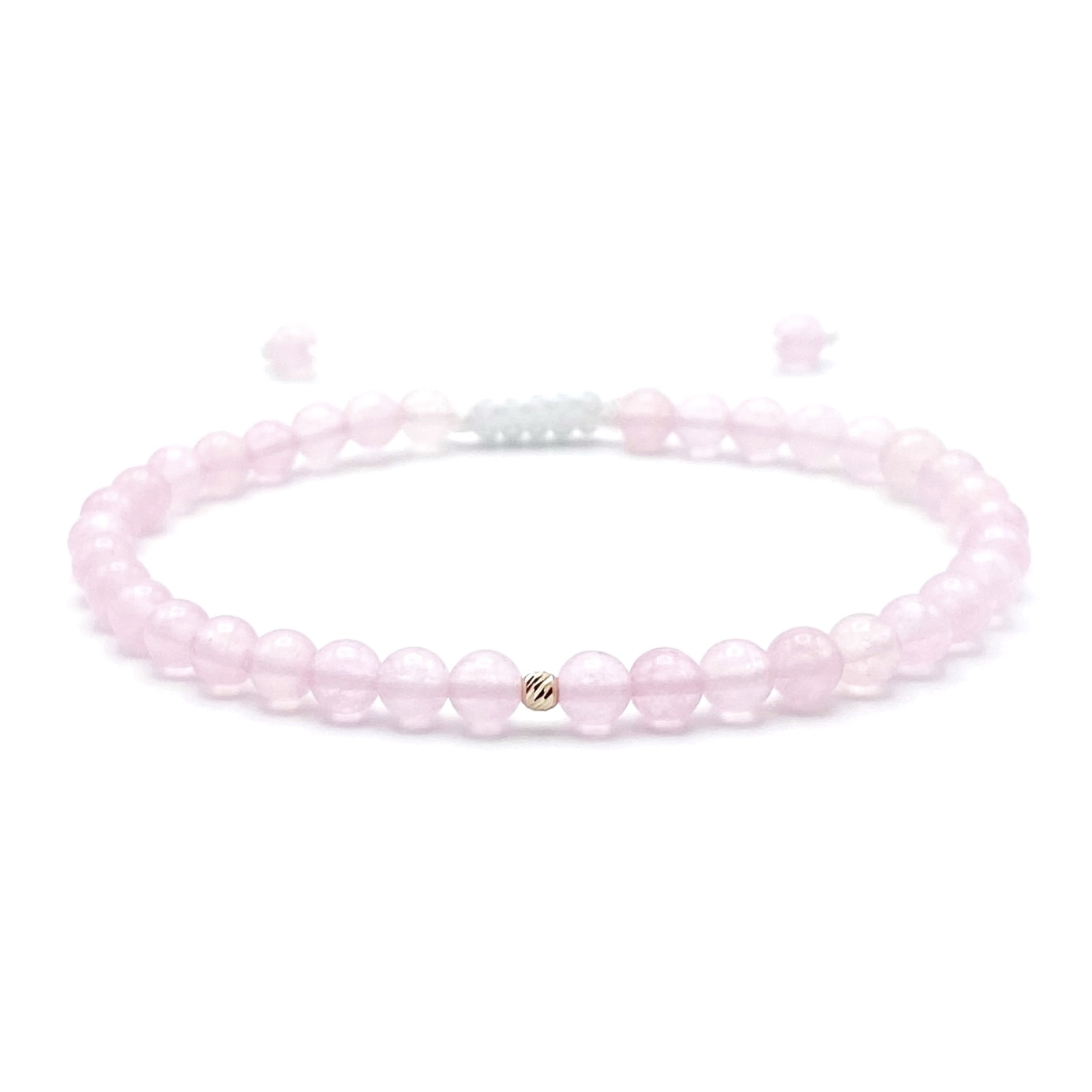 Bratara cu bila Aur 14K si pietre naturale Cuart Roz, snur reglabil ...