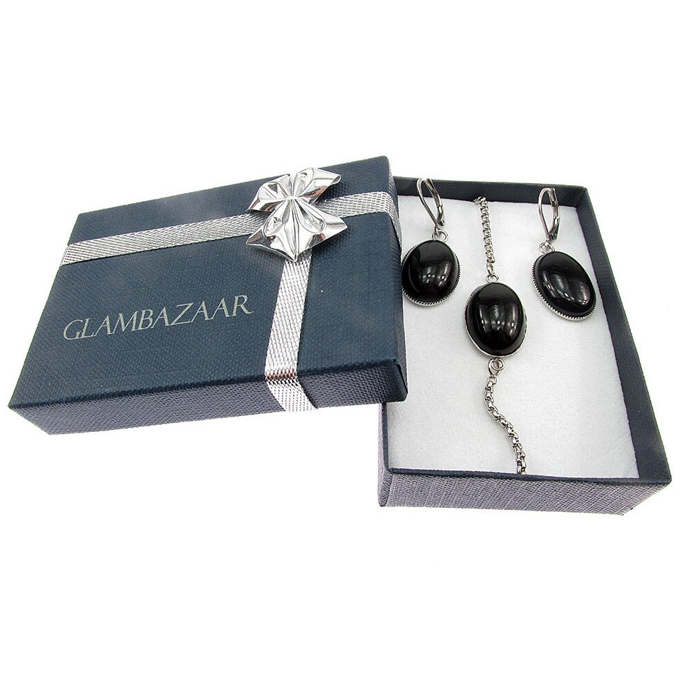 Set bratara si cercei inox cu onix, GlamBazaar - eMAG.ro