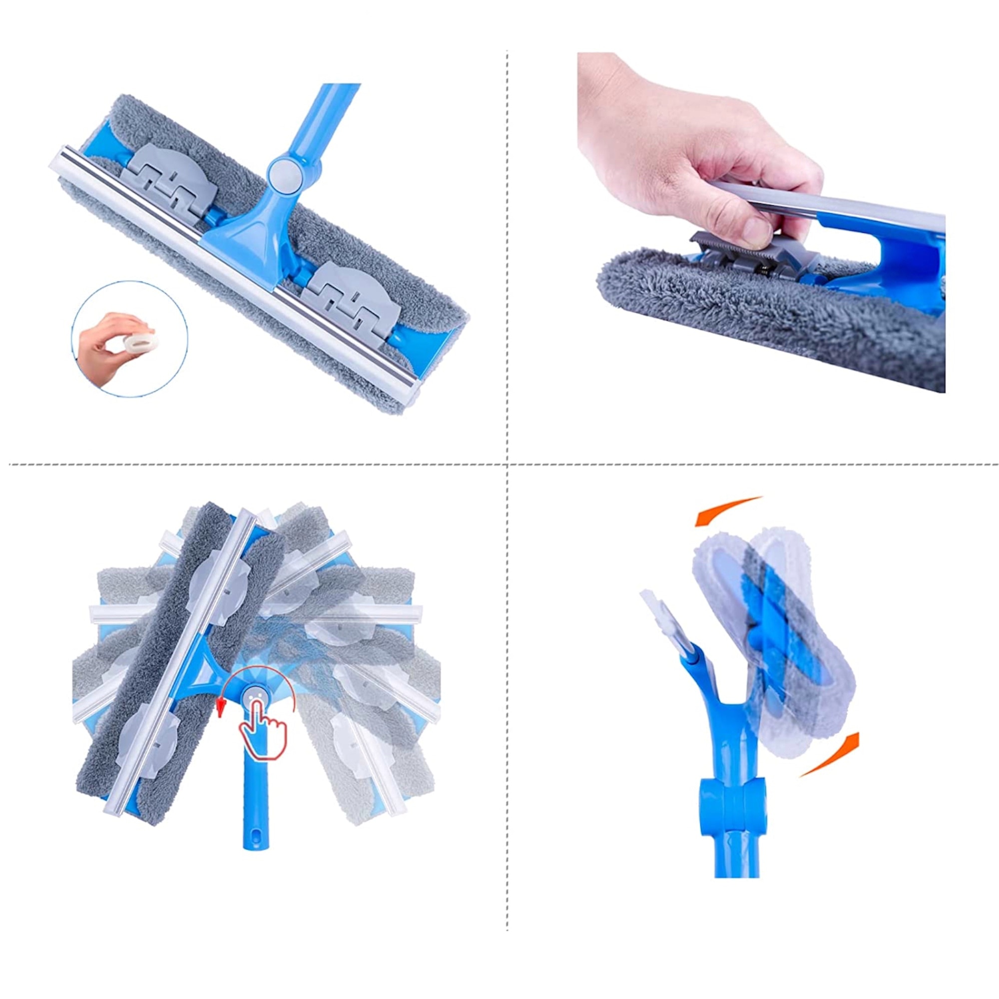 Set de curatare pentru geamuri 3 in 1 cu doua rezerve, pamatuf, racleta ...