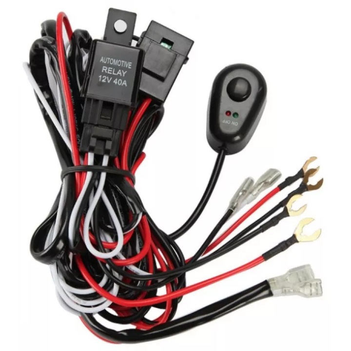 Cablaj cu releu si buton 480W, 12V, 40A, pentru proiectoare LED sau Led ...