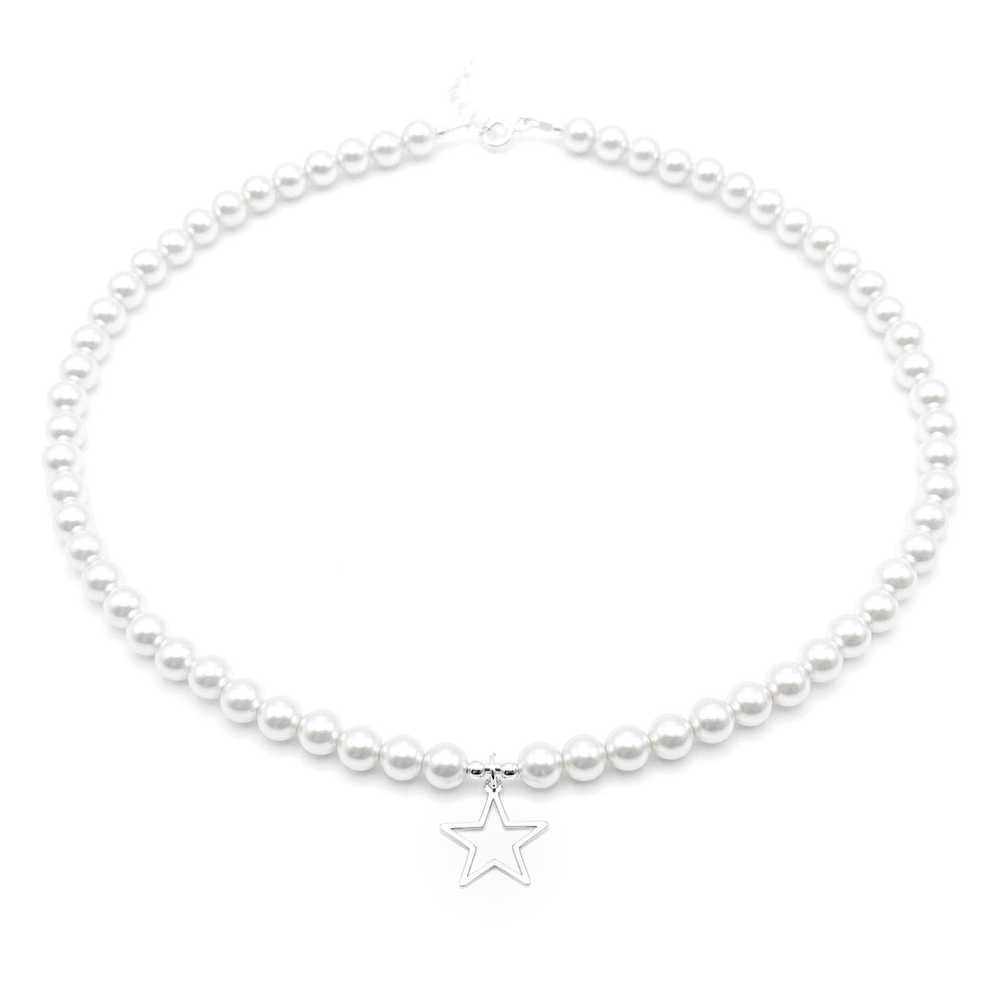 Colier cu Perle Swarovski albe si pandantiv Stea din Argint 925 ...