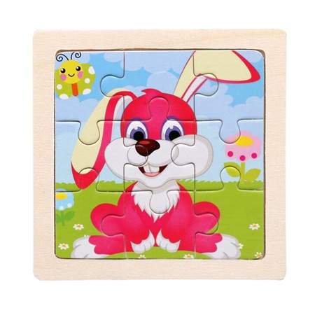 Puzzle Educativ din Lemn pentru Copii, Iepuras, 9 Piese, 11x11x0.5 Cm ...
