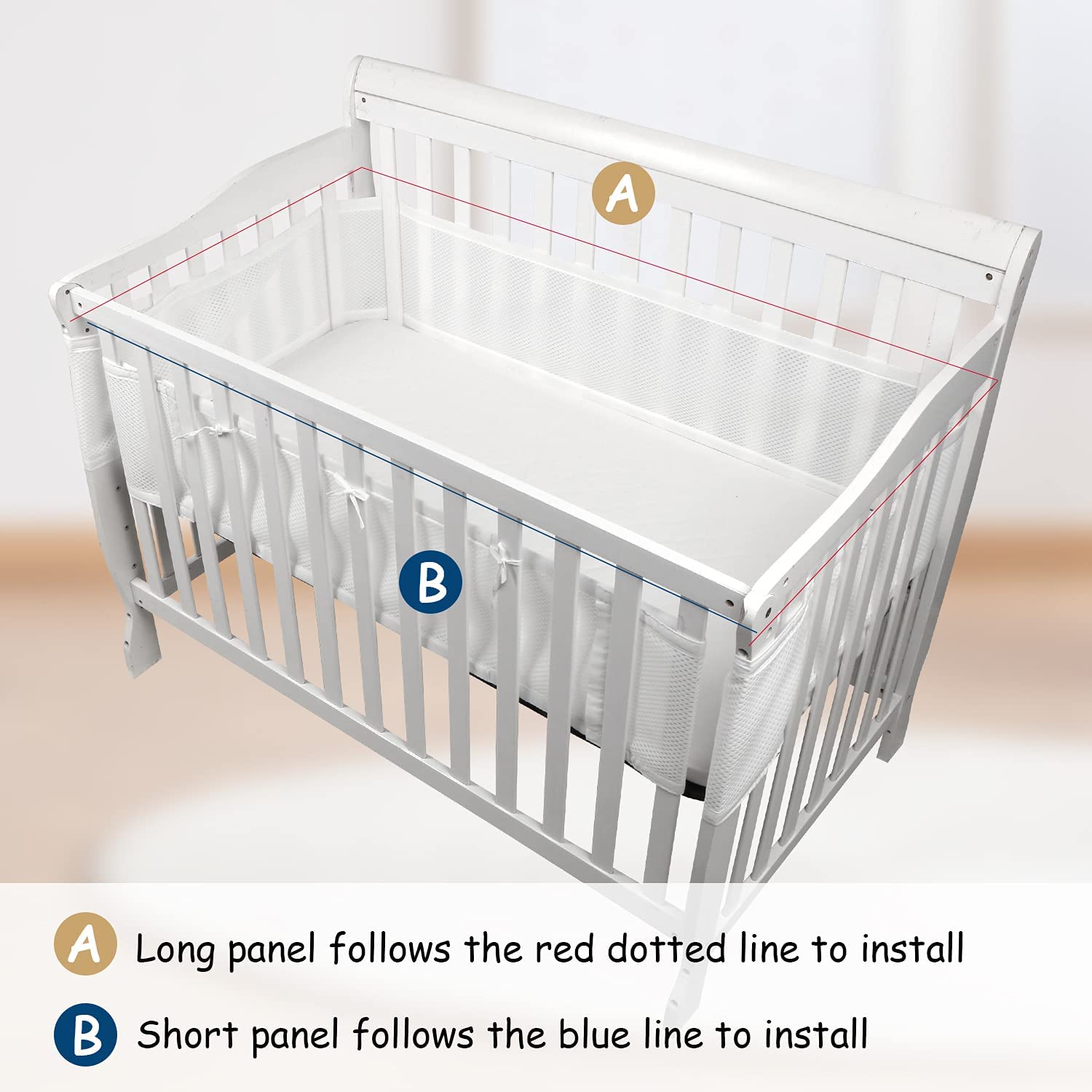 Set protectie pentru patut bebe, GOGOU®, captuseala din plasa ...