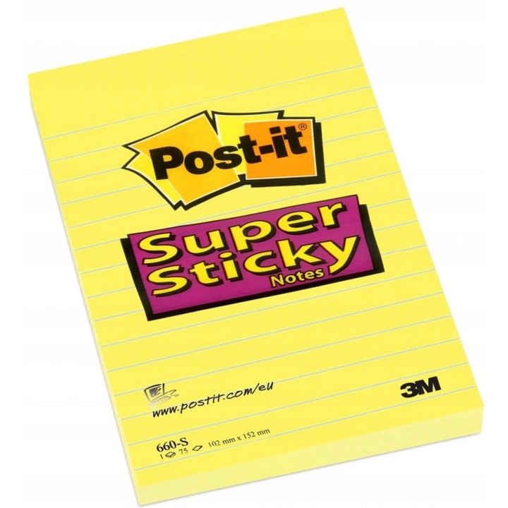 Notite adezive, Post-it, 101x152mm, 75 buc, Galben - eMAG.ro