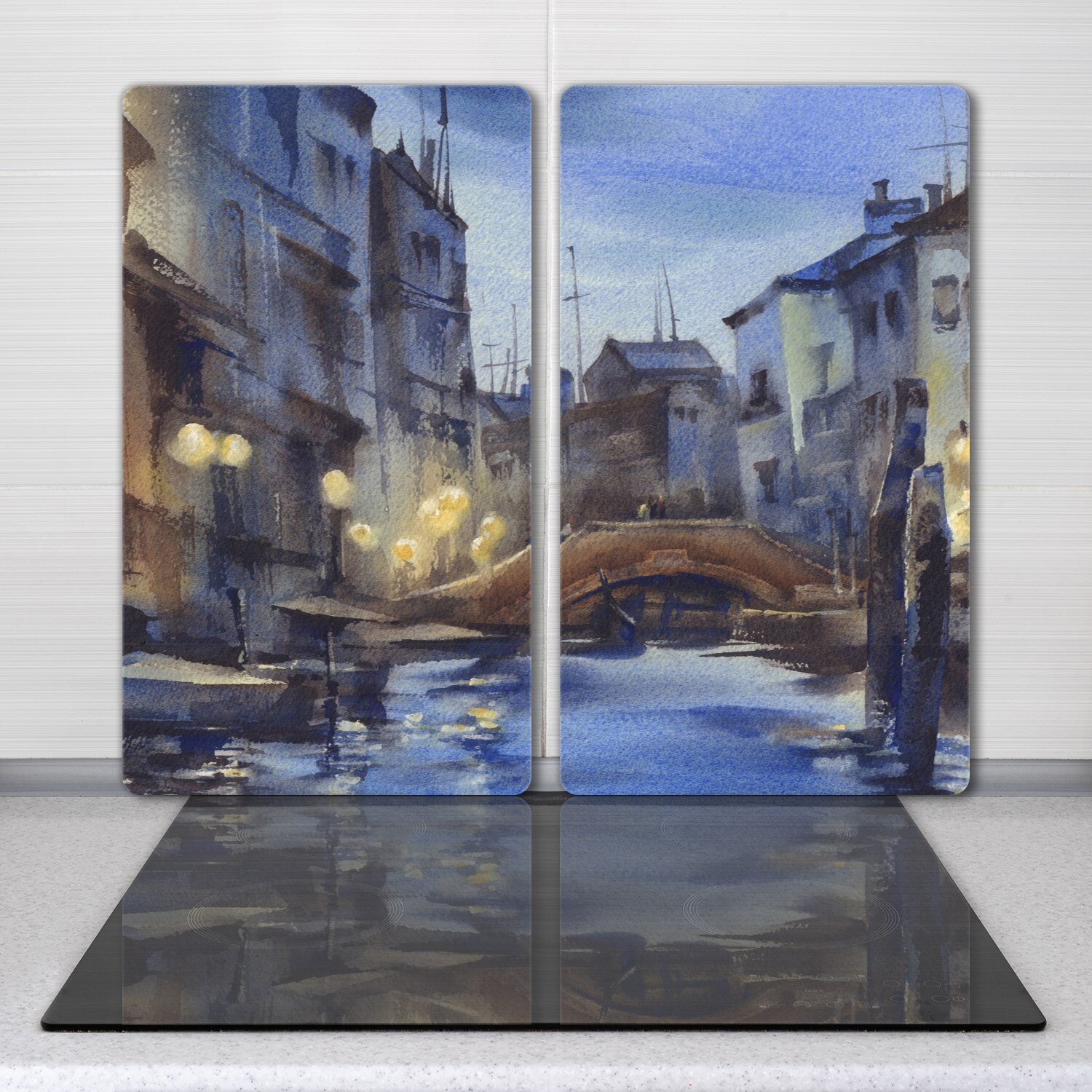 Tocator pe sticla, Dreptunghi, Tablouri Pod Barci Rau Oras Art, Bej ...