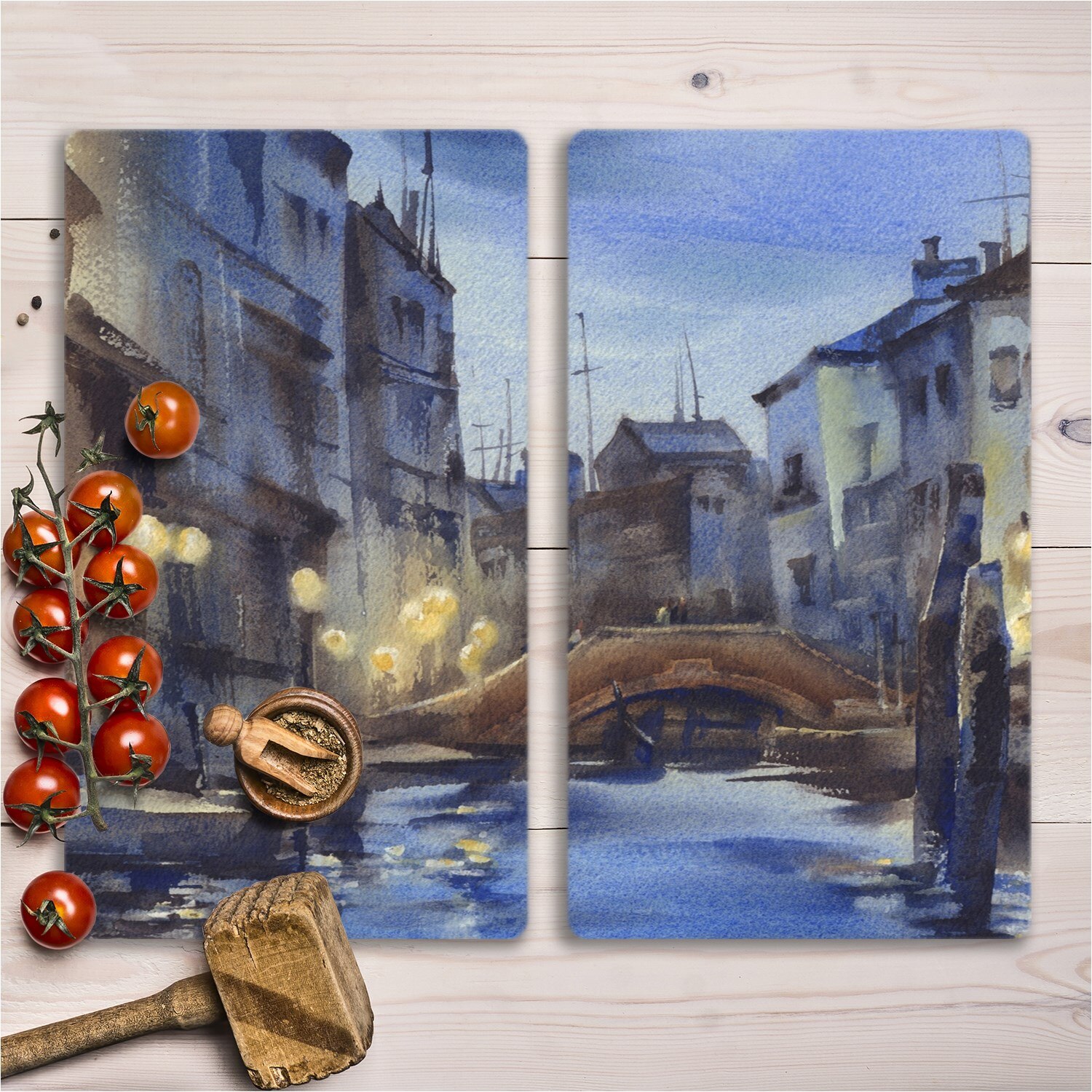 Tocator pe sticla, Dreptunghi, Tablouri Pod Barci Rau Oras Art, Bej ...