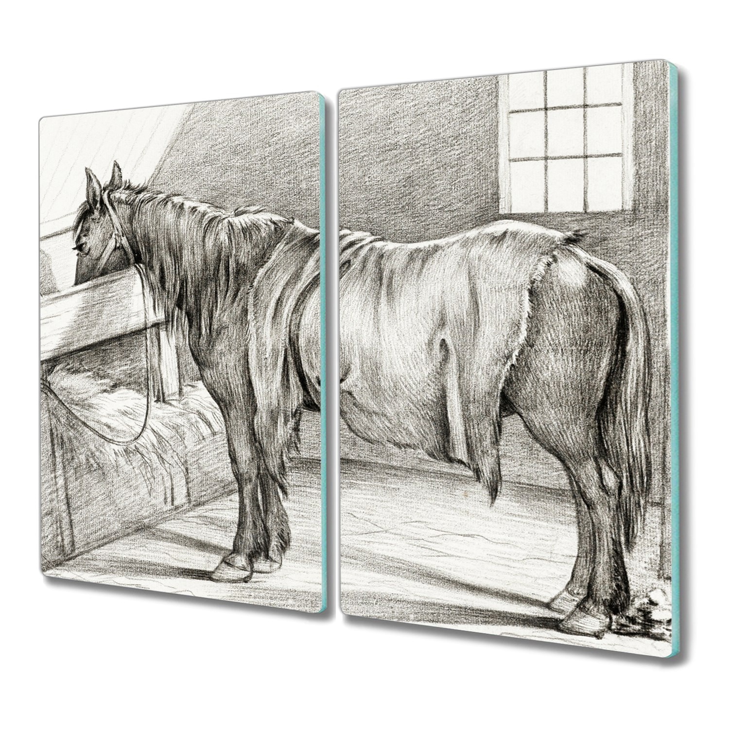 Vágódeszka, Coloray, Üveg, Négyszögletes, Rajz Állat Lovak Istálló ...