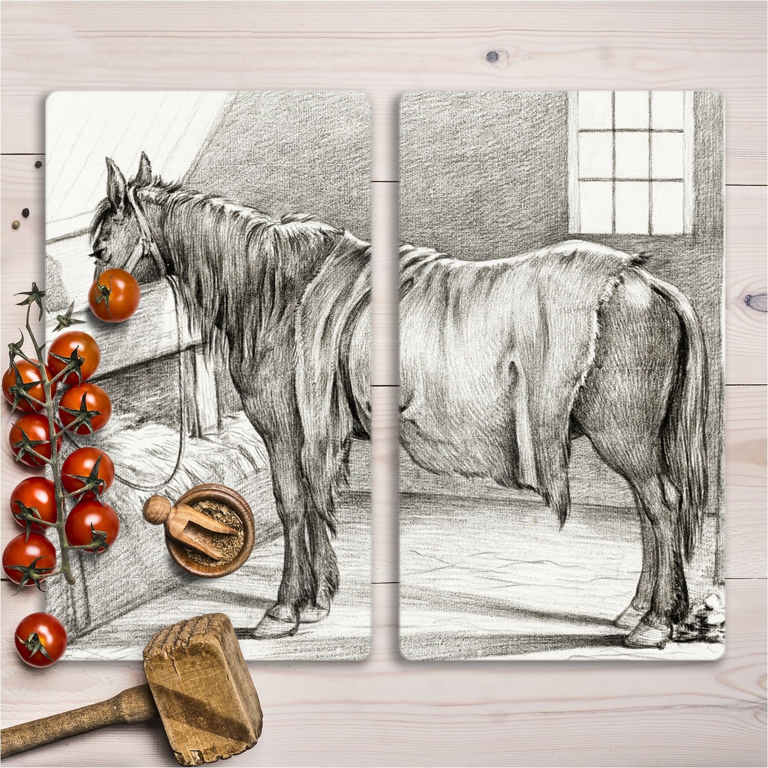 Vágódeszka, Coloray, Üveg, Négyszögletes, Rajz Állat Lovak Istálló ...