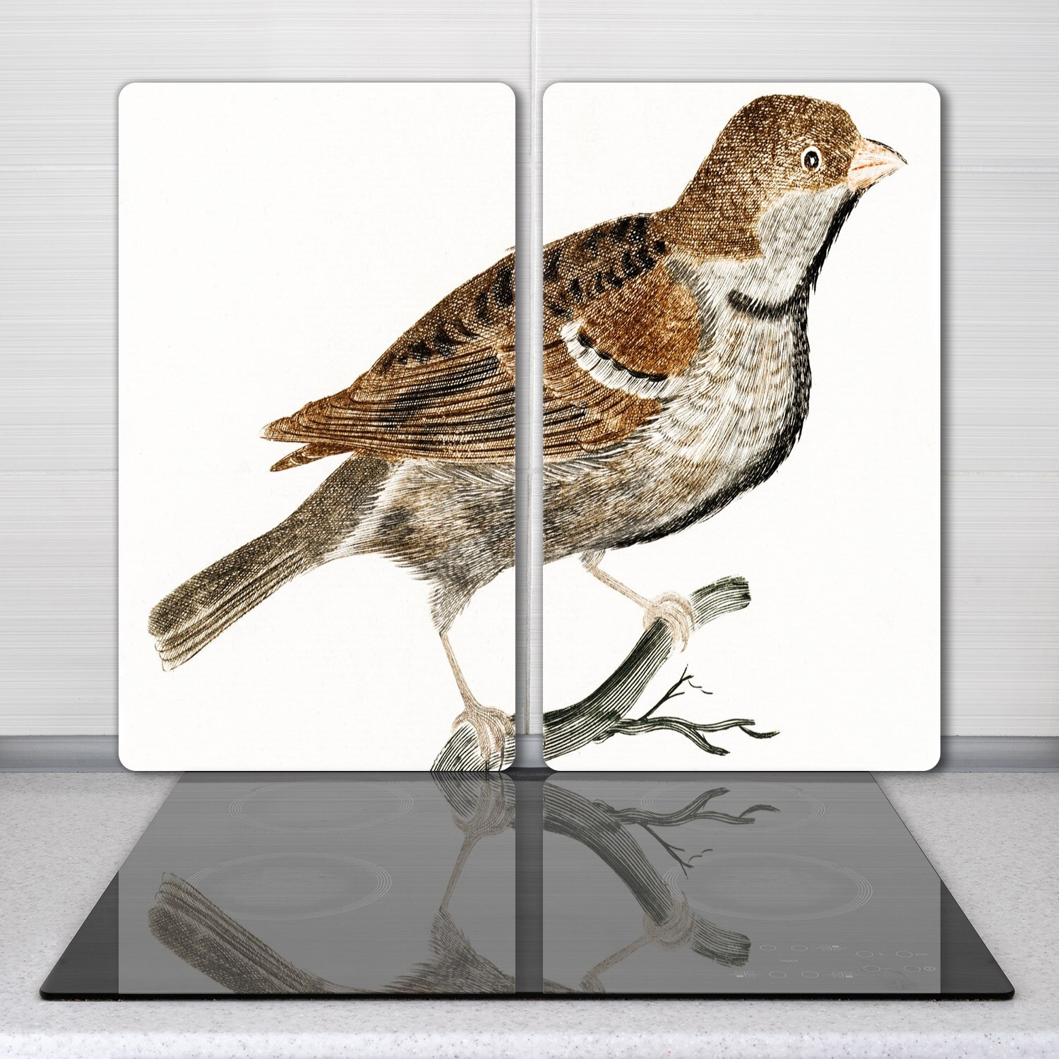 Tocator pe sticla, Dreptunghi, Desen Animal Pasare Ramura Art, Alb ...