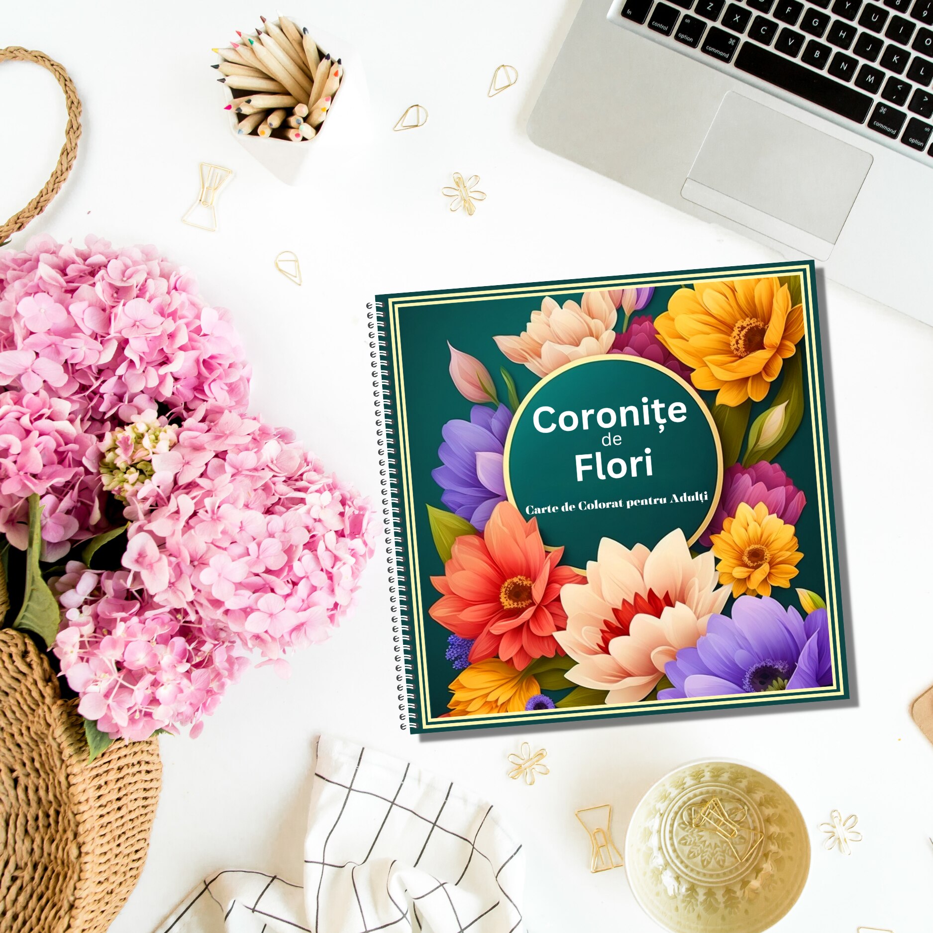 Carte de Colorat pentru Adulti, Coronite de Flori, 104 Pagini - eMAG.ro