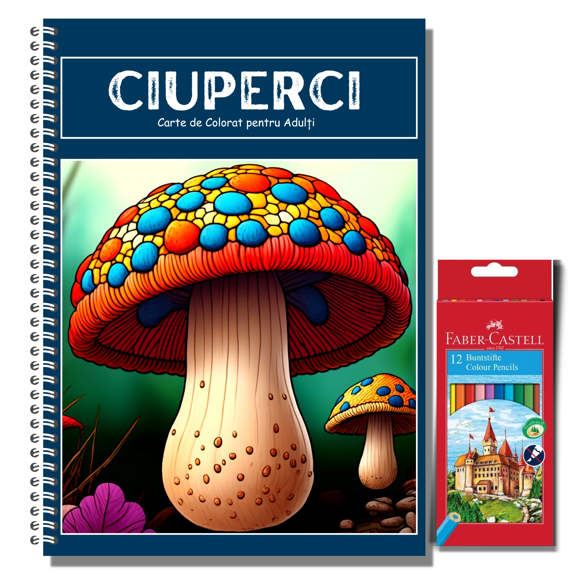 Carte de Colorat pentru Adulti, Mandala cu Ciuperci si Set 12 Creioane ...