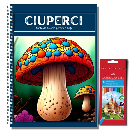 Carte de Colorat pentru Adulti, Mandala cu Ciuperci si Set 12 Creioane ...