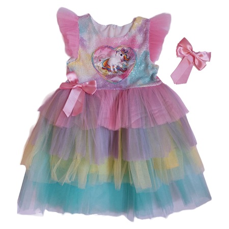 Set Rochie Fetite cu Agrafa, Model Unicorn, Cu Paiete, Tul si Bumbac ...