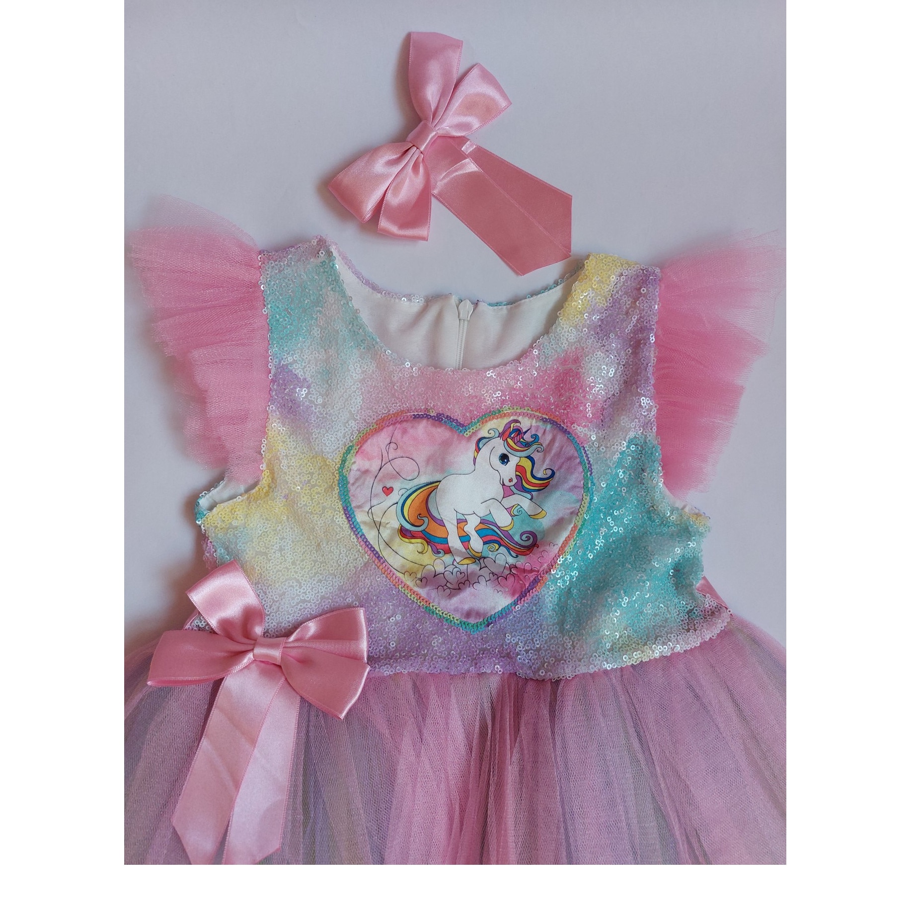 Set Rochie Fetite cu Agrafa, Model Unicorn, Cu Paiete, Tul si Bumbac ...
